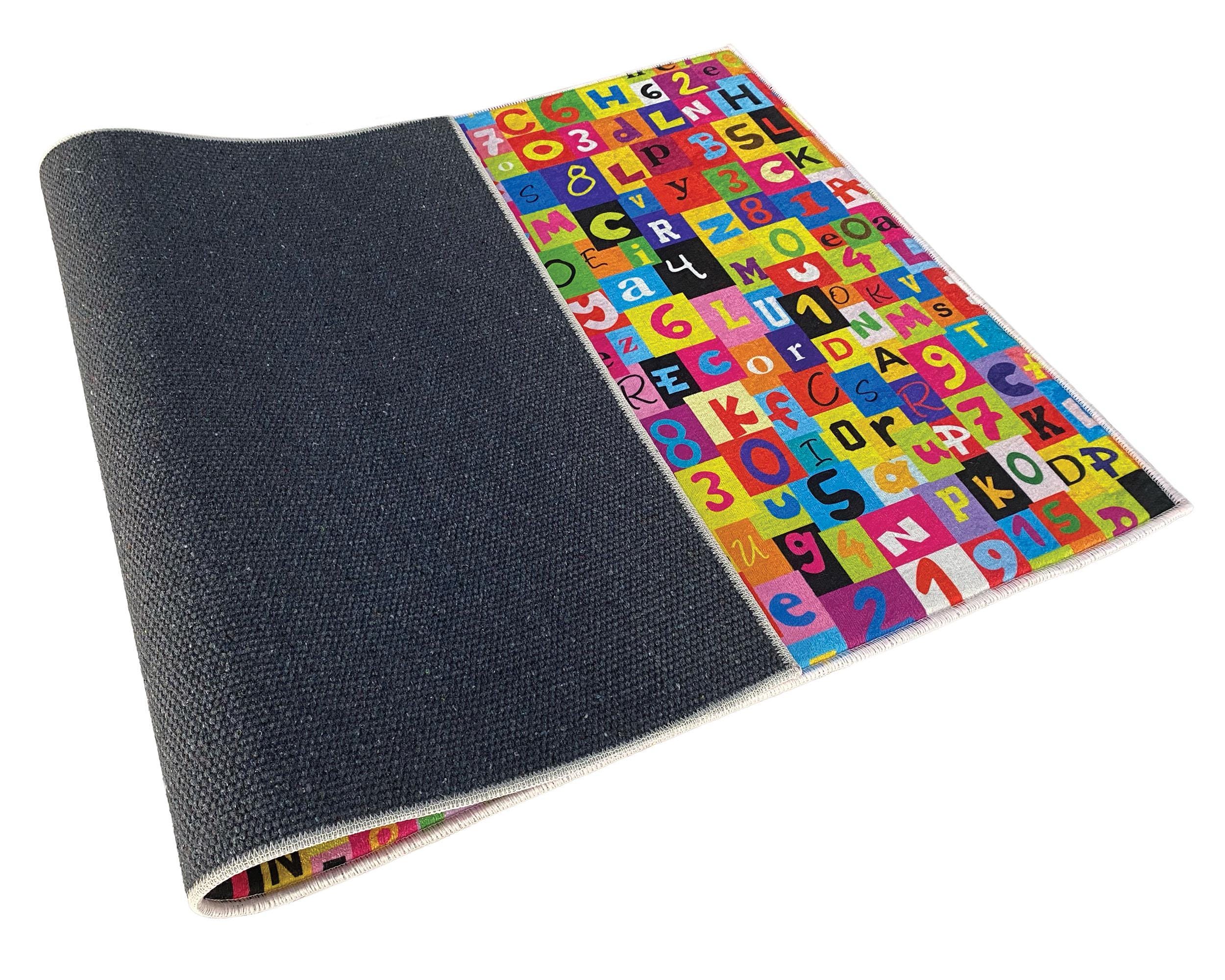 Vibrant Letters and Numbers Printed Colorful Area Rug • Eye-catching ...