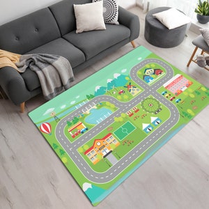 Landscape Town Map Play Mat for Kids Room • Fun Nature and Track ...