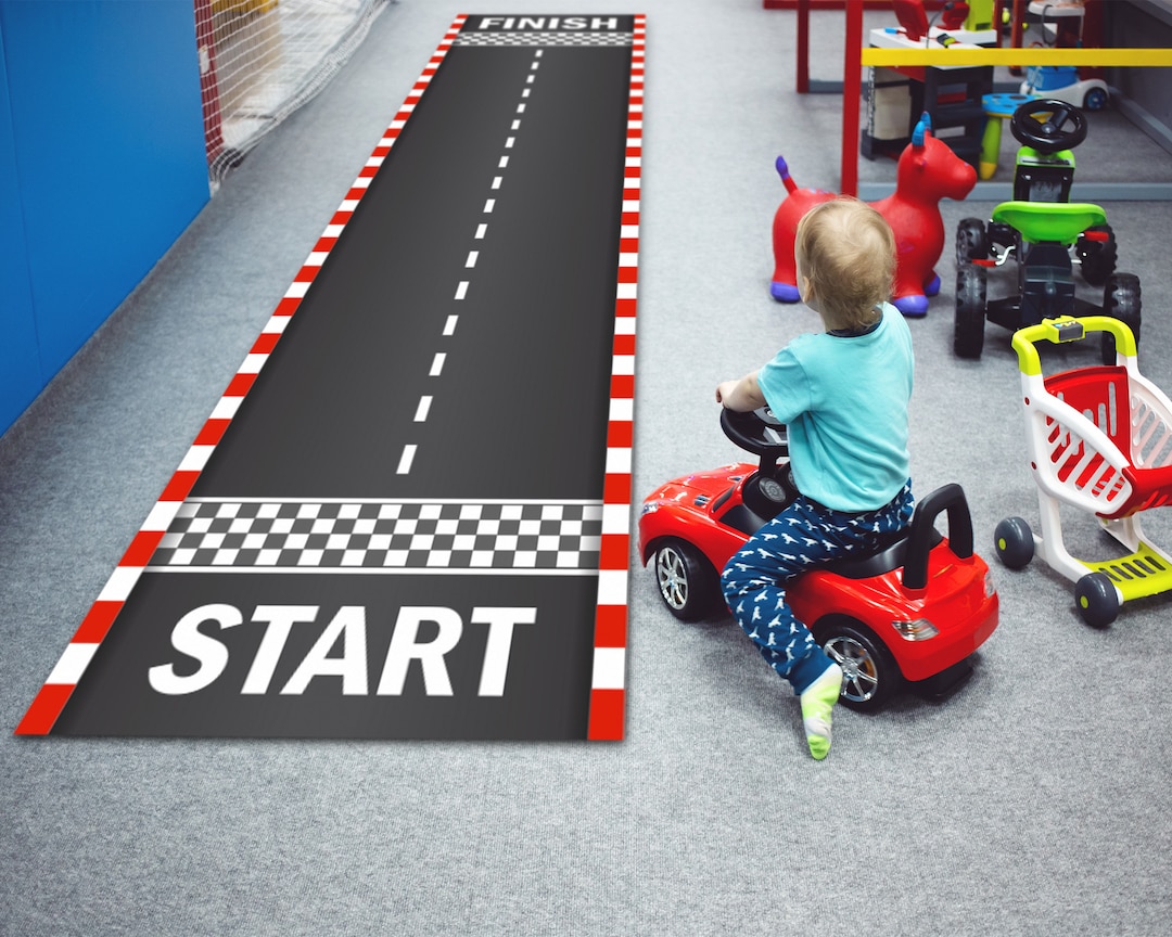 Racetrack With "start" and "finish" Lines Printed Runner Rug • Washable ...