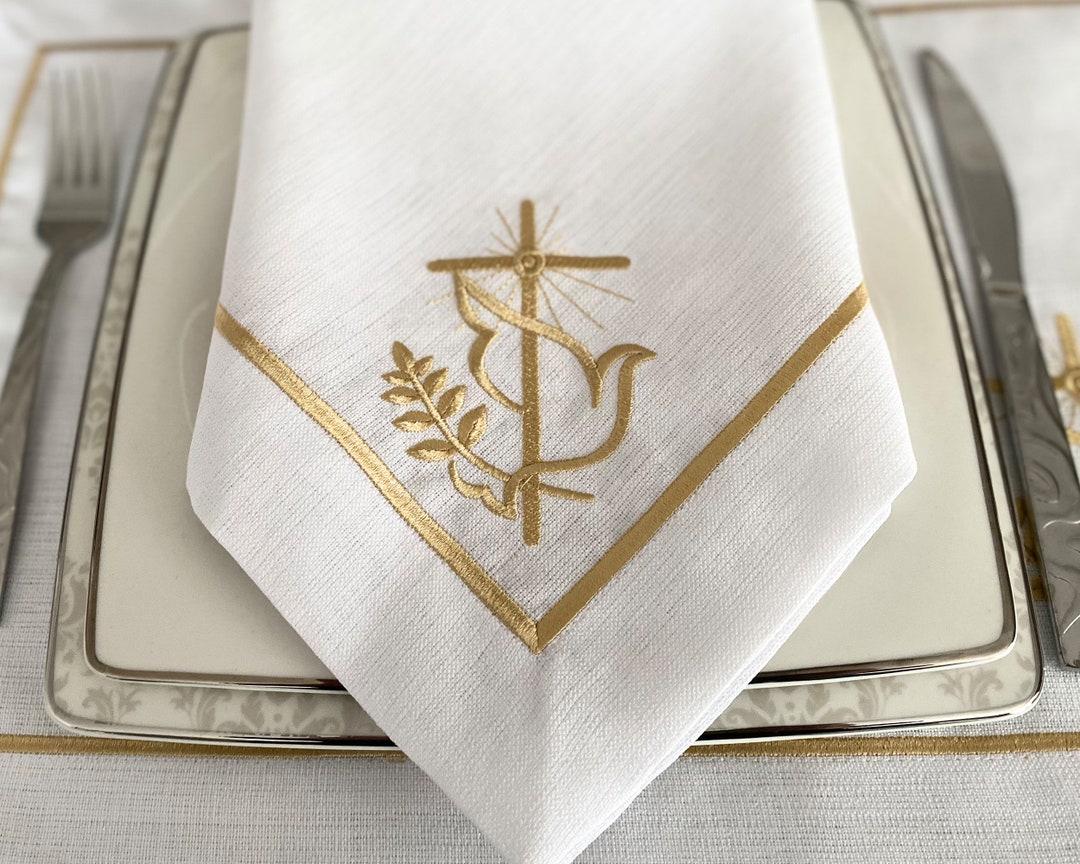 Cross With Dove Embroidered Dinner Napkins, Placemats and Runner Set - Etsy
