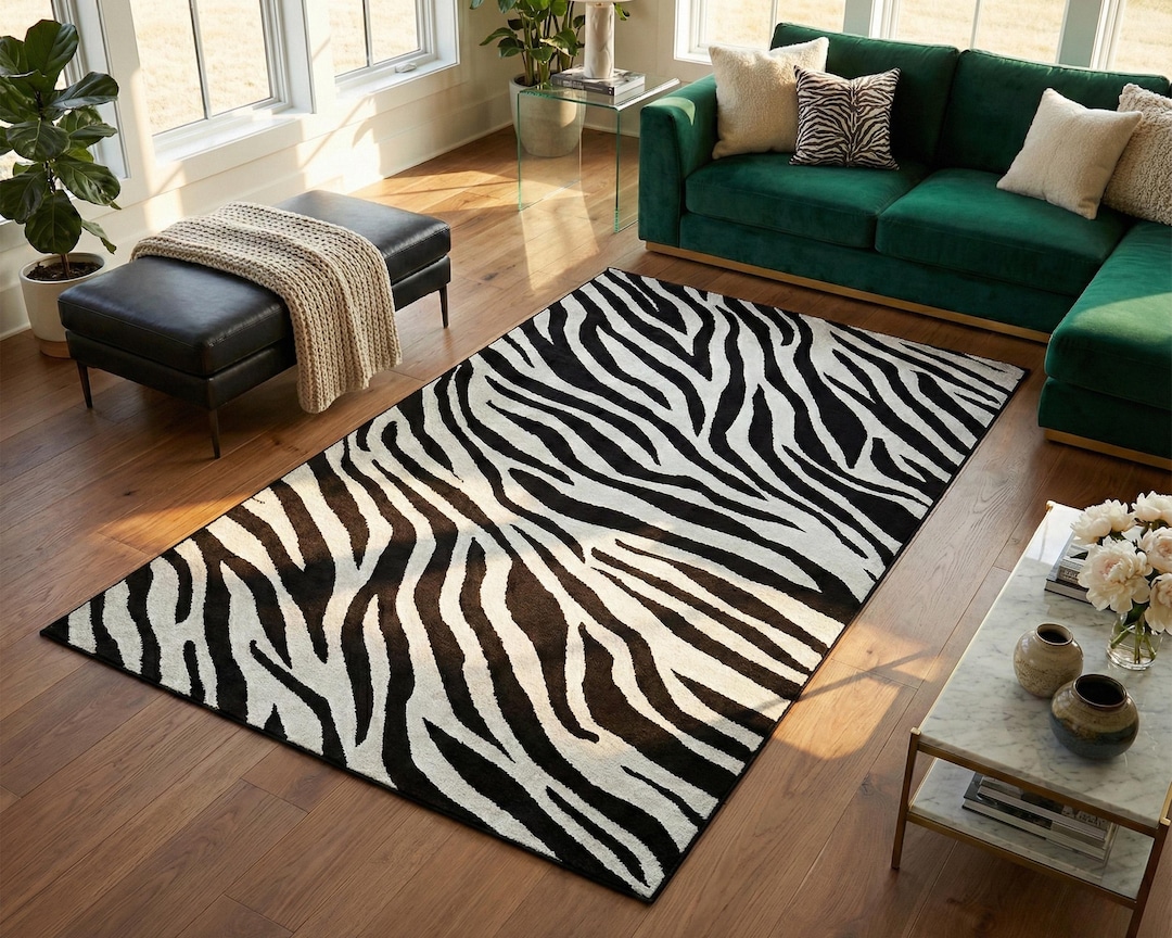 Zebra Print Area Rug in Black and White With Modern Animal Stripe ...