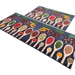 Vibrant Printed Kitchen Rug, Set of 2 • Machine Washable Non-slip ...