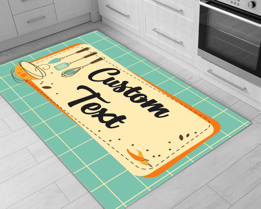 Personalized Vibrant Printed Kitchen Area Rug • Machine Washable Non ...