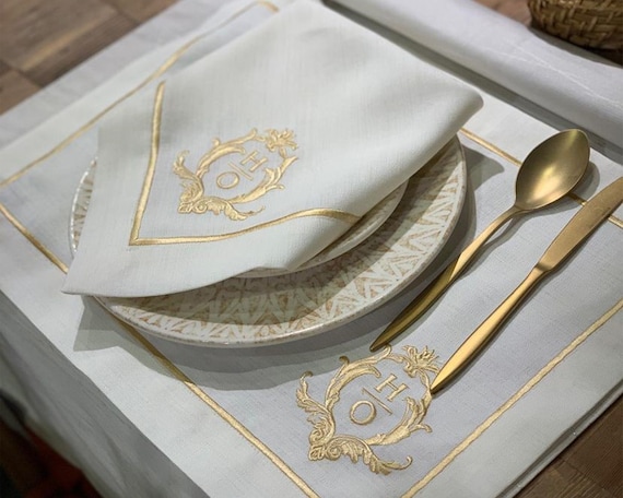 Personalized Set of Cream Napkins Placemats and Runner - Etsy
