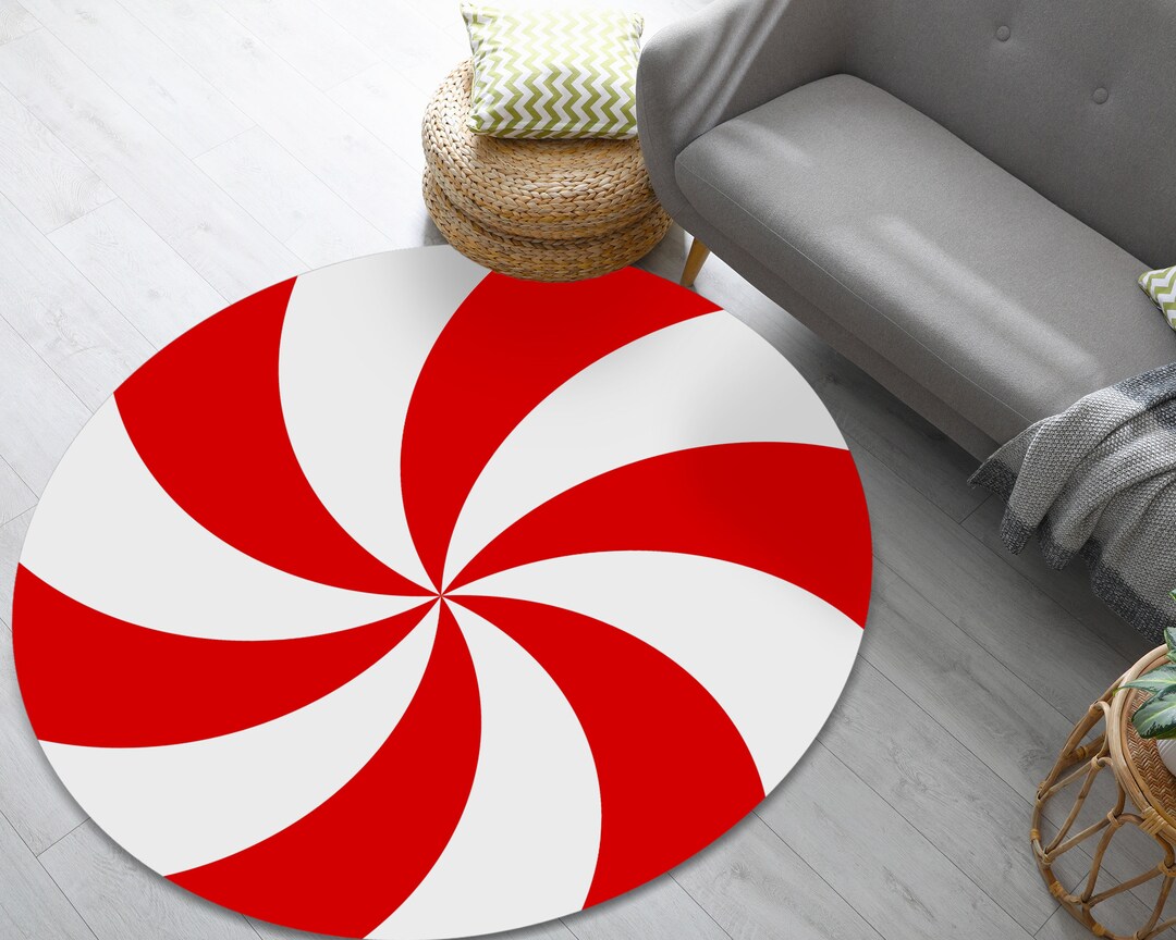 Christmas Red and White Peppermint Candy Sweet Printed Round Rug • Cozy ...
