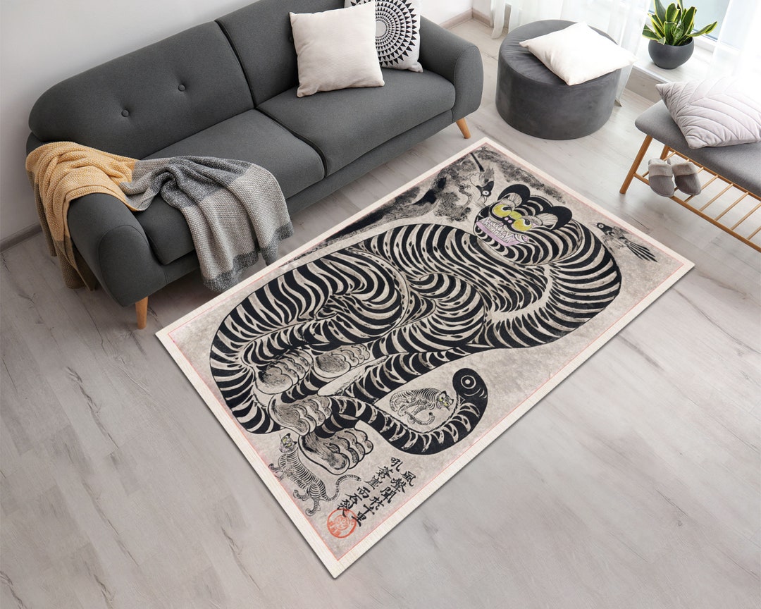 Talismanic Tiger Printed Machine Washable Area Rug • Vibrant, Durable ...