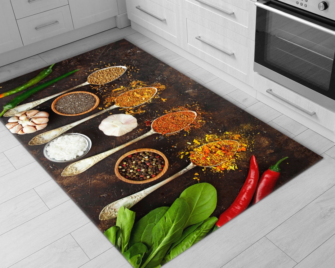 Vibrant Printed Kitchen Rug • Machine Washable Non-slip Kitchen Rug • A ...