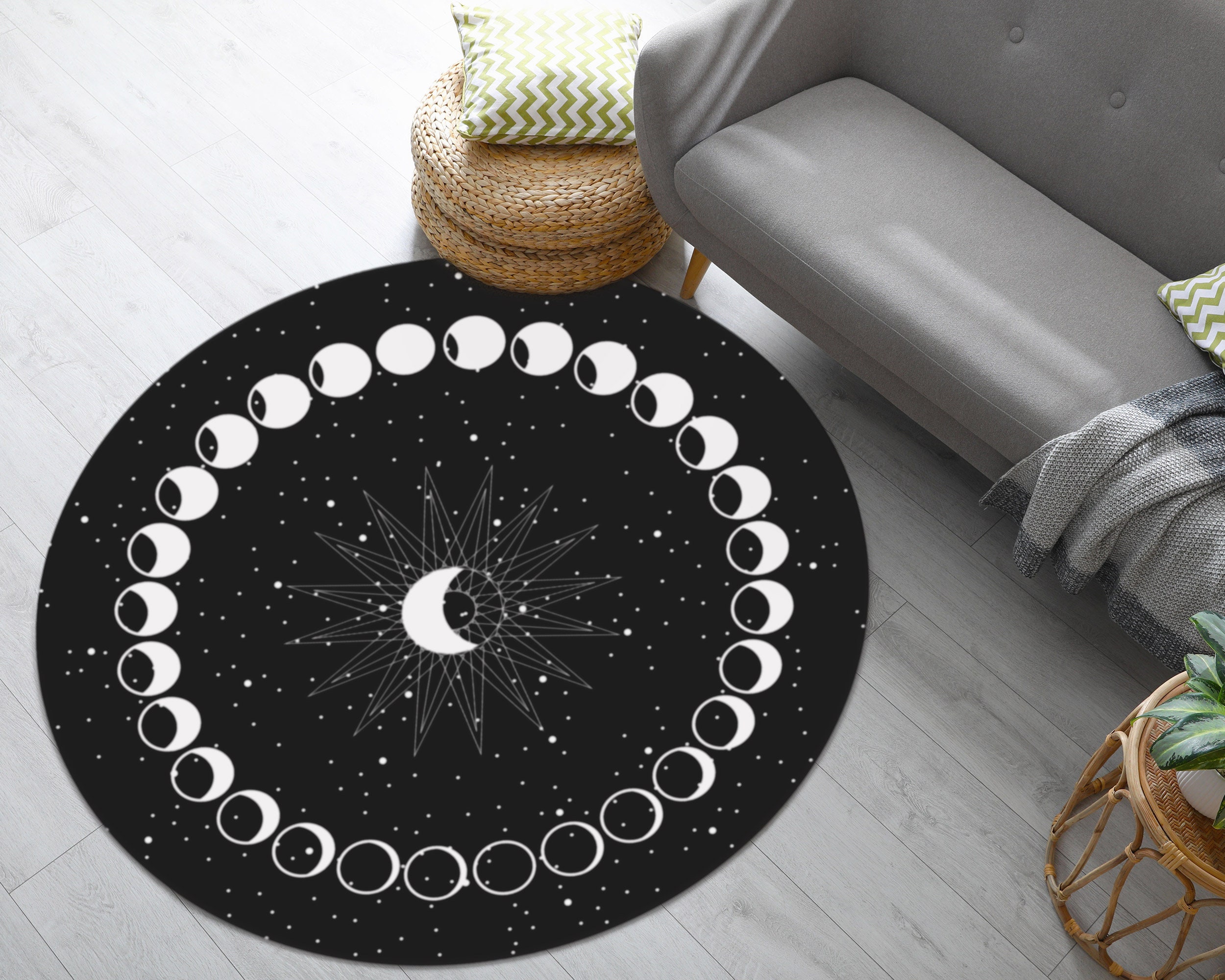 Moon Phases Circle Printed Round Rug Personalized Moon - Etsy