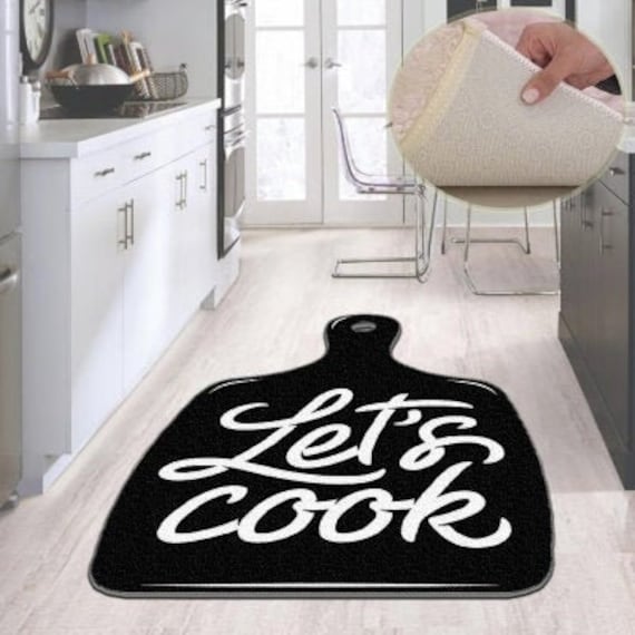 Vibrant Lets Cook Printed Black Kitchen Rug Machine Washable | Etsy
