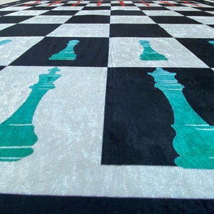 Chess Set With Board Rug • Vivid Color Printed Washable Non Slip Carpet ...