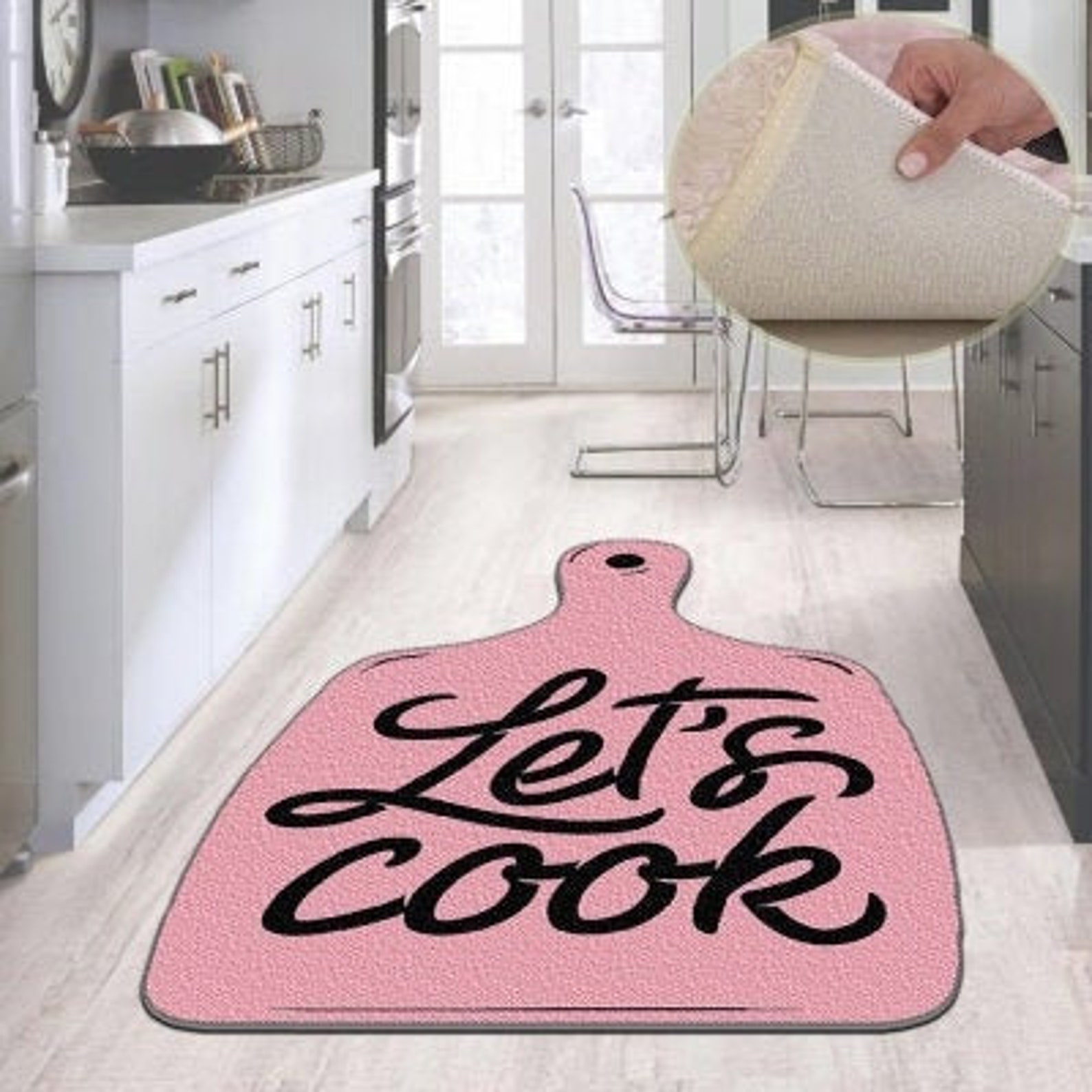 Pink Kitchen Rug: 'let's Cook' Modern Non-slip Mat - Etsy