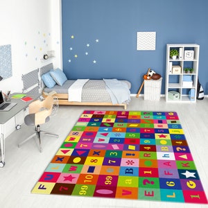 Vibrant Colorful Educational Kids Room Area Rug • Colorful Letters ...