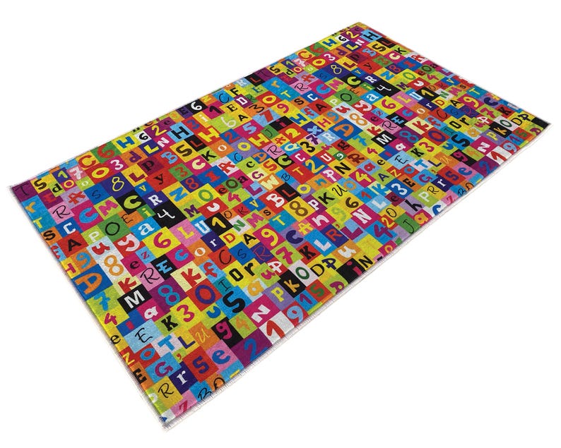 Vibrant Letters and Numbers Printed Colorful Area Rug • Eye-catching ...