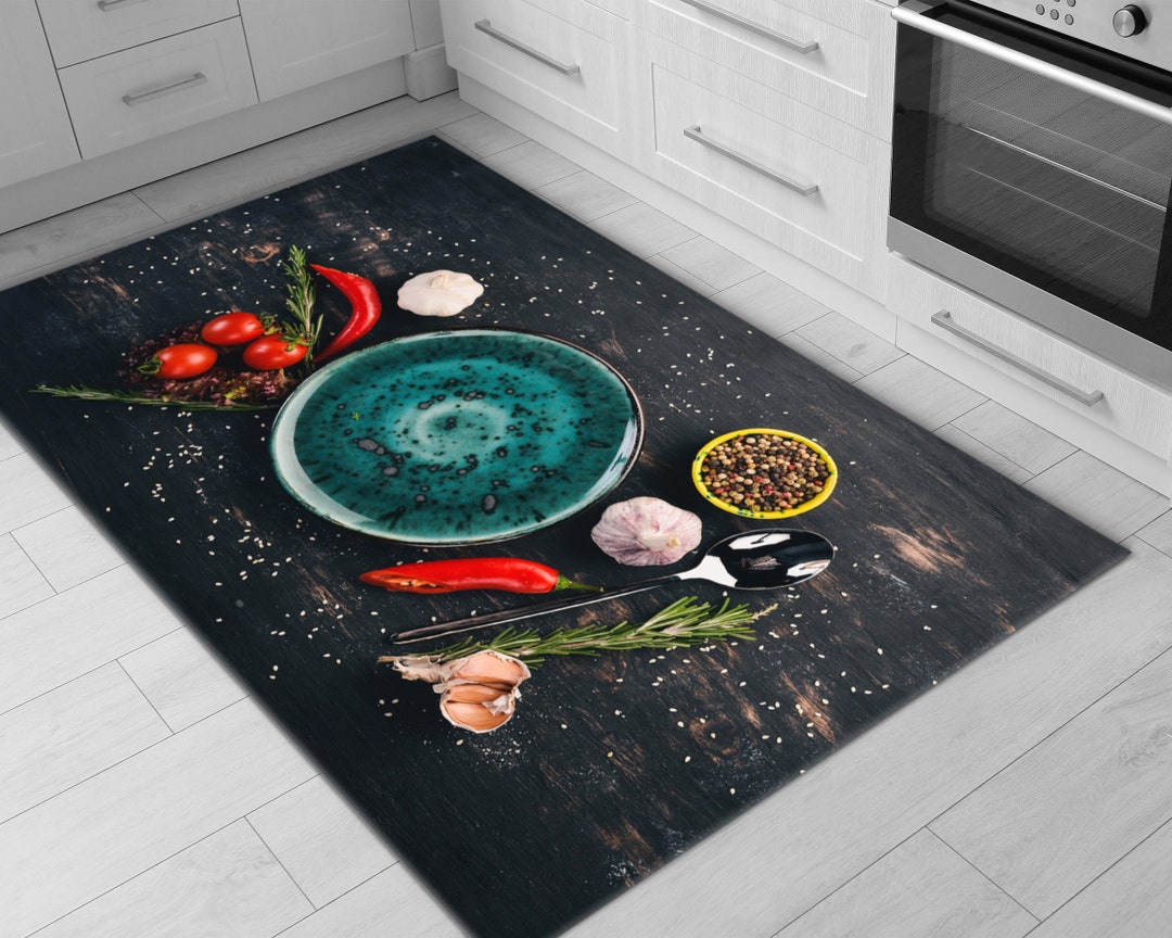 Vivid Color Printed Kitchen Rug • Machine Washable Non-slip Kitchen Rug ...