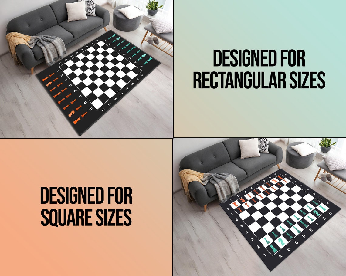 Chess Set With Board Rug Vivid Color Printed Washable Non - Etsy