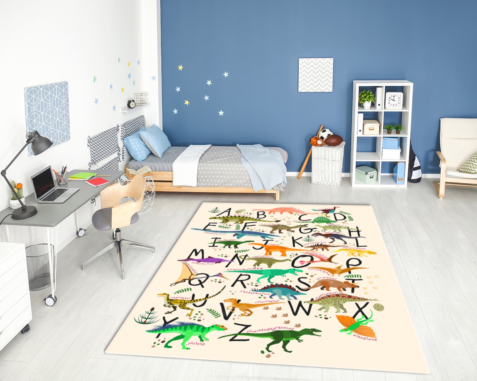 Vibrant Learning Alphabet With Dinosaurs Printed Kids Room Rug • ABC ...
