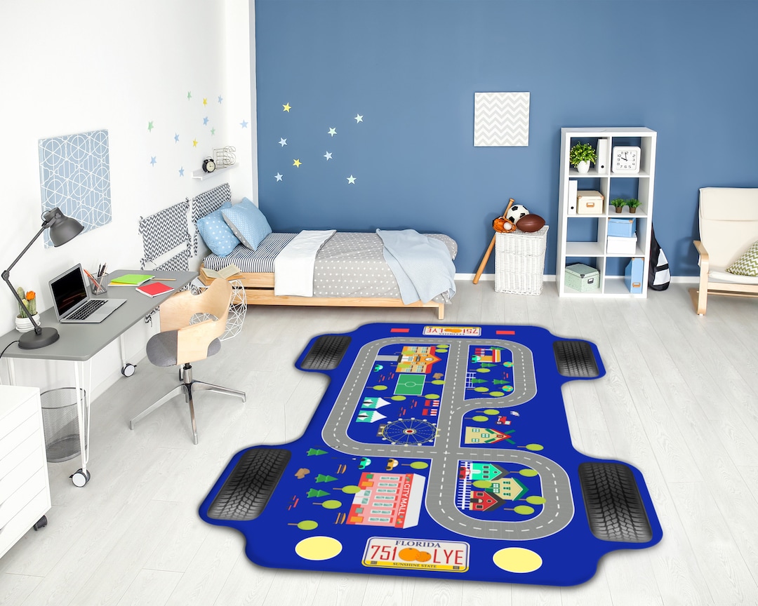 Vibrant Printed Car Track Play Rug • Washable Car Design Printed ...