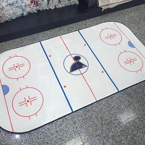 Ice Hockey Rink Printed Area Rug With Custom Team Logo • Washable Ice ...