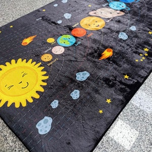 Vibrant Cute Kids Solar System Printed Kids Room Rug • Educational ...