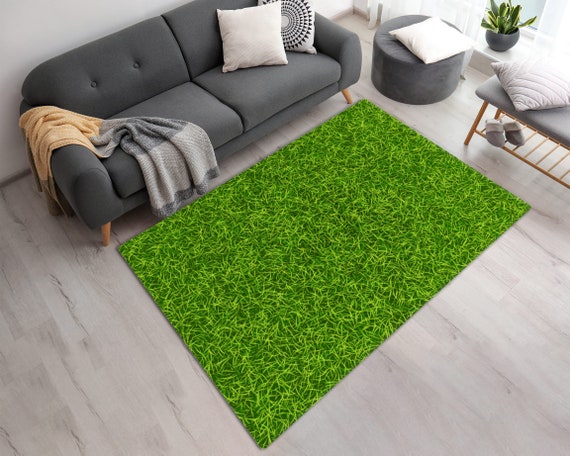 Vibrant Green Grass Area Rug Washable Personalized Green | Etsy