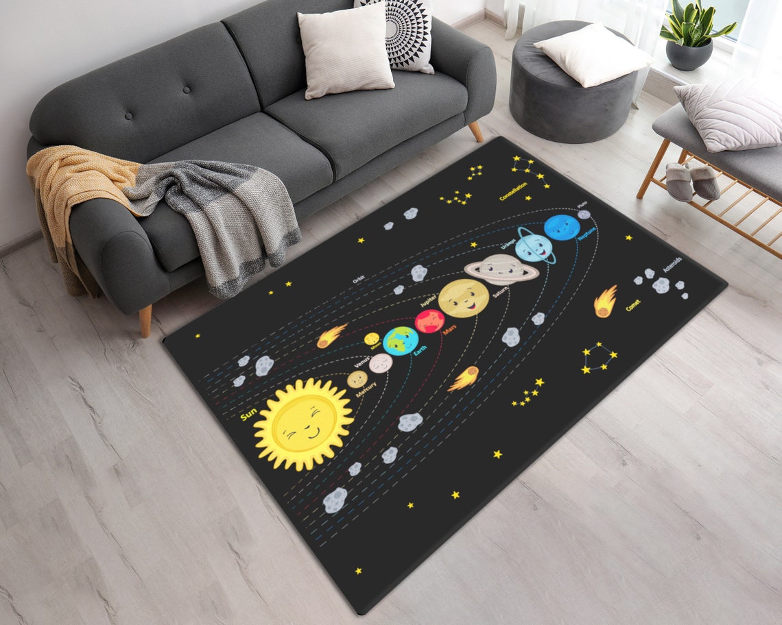 Vibrant Cute Kids Solar System Printed Kids Room Rug | Etsy