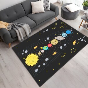 Vibrant Cute Kids Solar System Printed Kids Room Rug • Educational ...