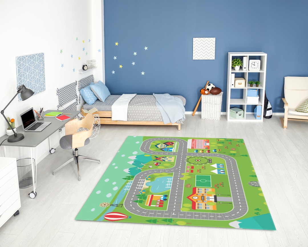 Landscape Town Map Play Mat for Kids Room • Fun Nature and Track ...