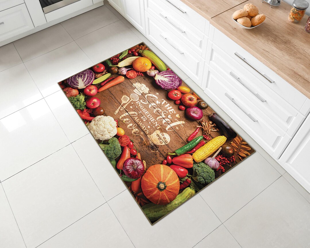 Rustic Vegetable Kitchen Rug • Colorful Farmhouse Mat With “the Secret ...