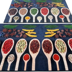 Vibrant Printed Kitchen Rug, Set of 2 • Machine Washable Non-slip ...