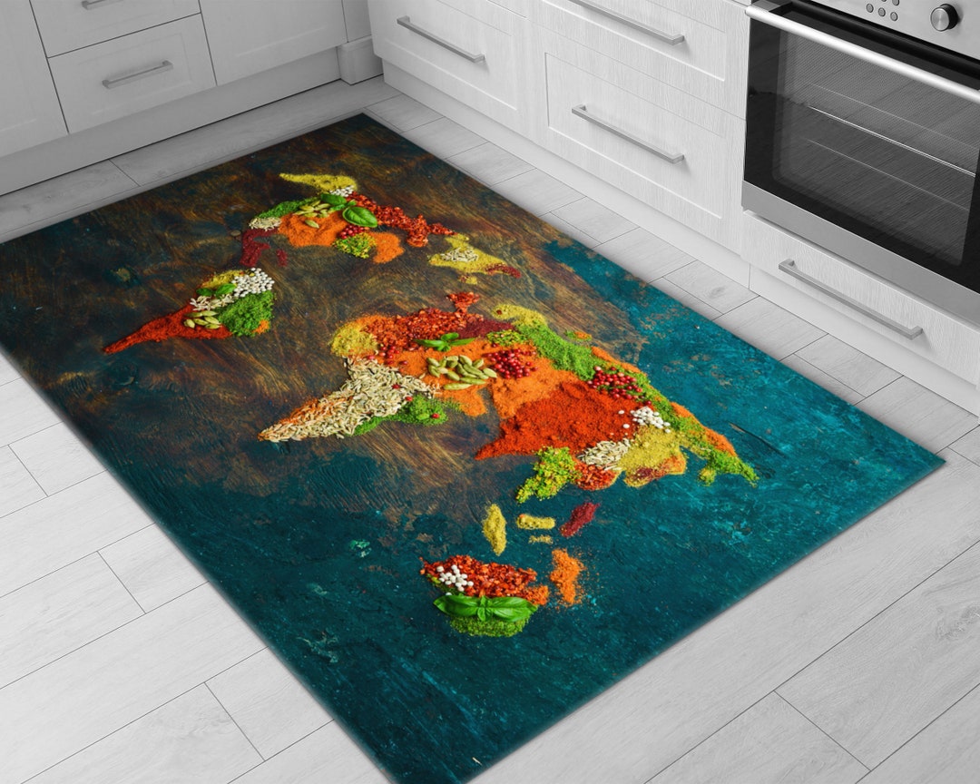 Vivid Color Printed Kitchen Rug • Machine Washable Non-slip Kitchen Rug ...