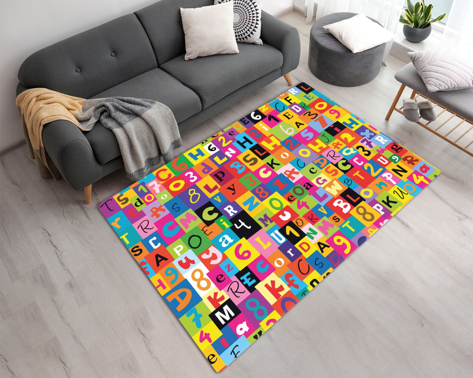 Vibrant Letters and Numbers Printed Colorful Area Rug • Eye-catching ...