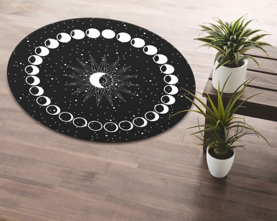 Moon Phases Circle Printed Round Rug • Personalized Moon Phases Circle ...