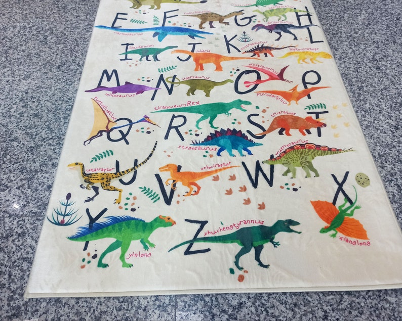 Vibrant Learning Alphabet With Dinosaurs Printed Kids Room Rug - Etsy