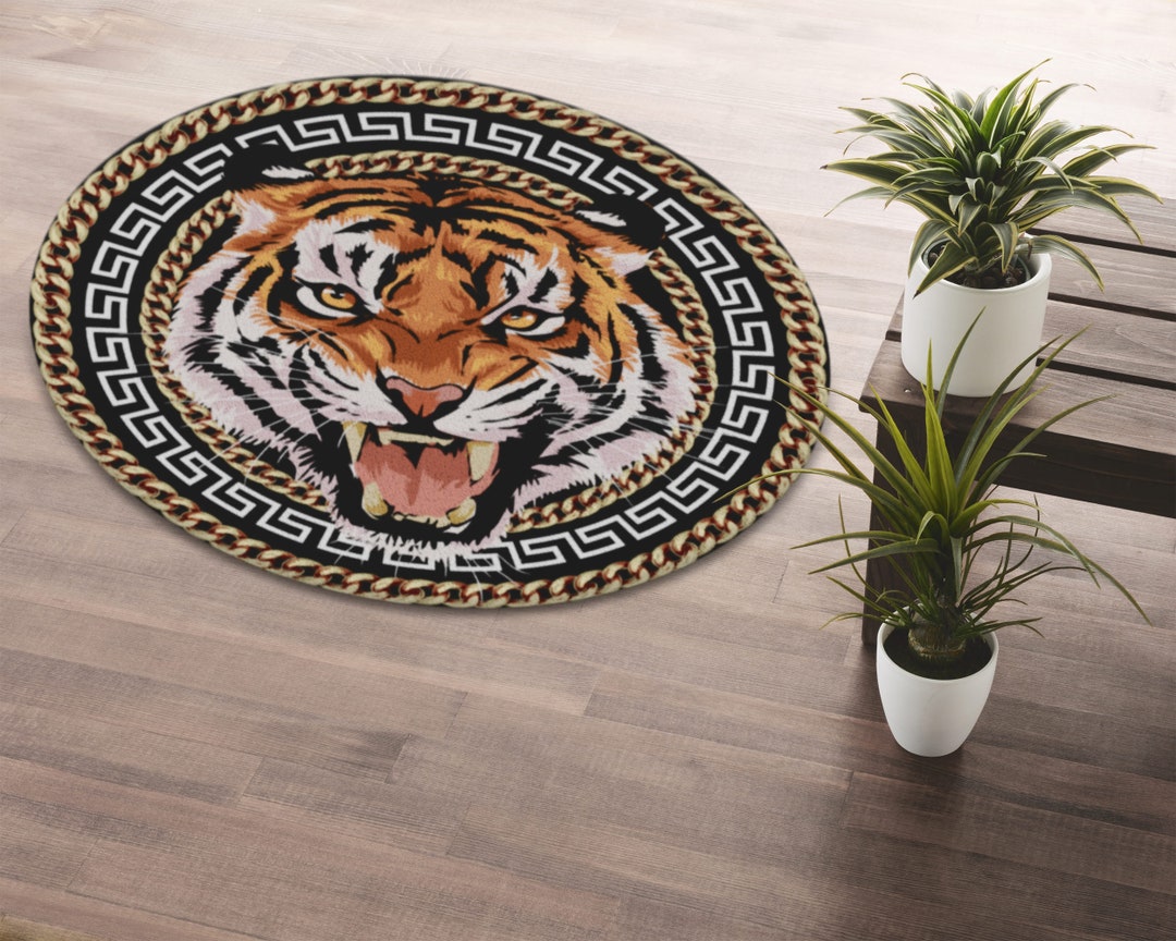 Tiger Head Printed Machine Washable Round Rug • Vivid Color Printed ...