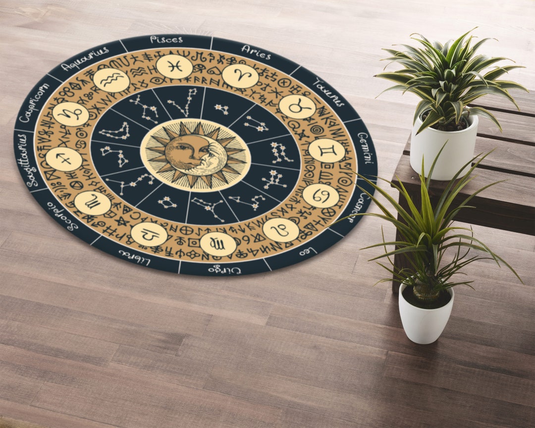 Circle of the Zodiac Signs Printed Round Rug • Zodiac Wheel Non-slip ...