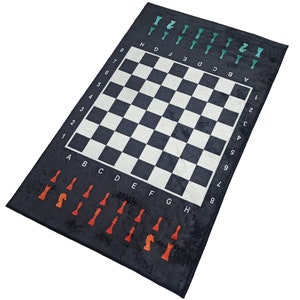 Chess Set With Board Rug Vivid Color Printed Washable Non - Etsy