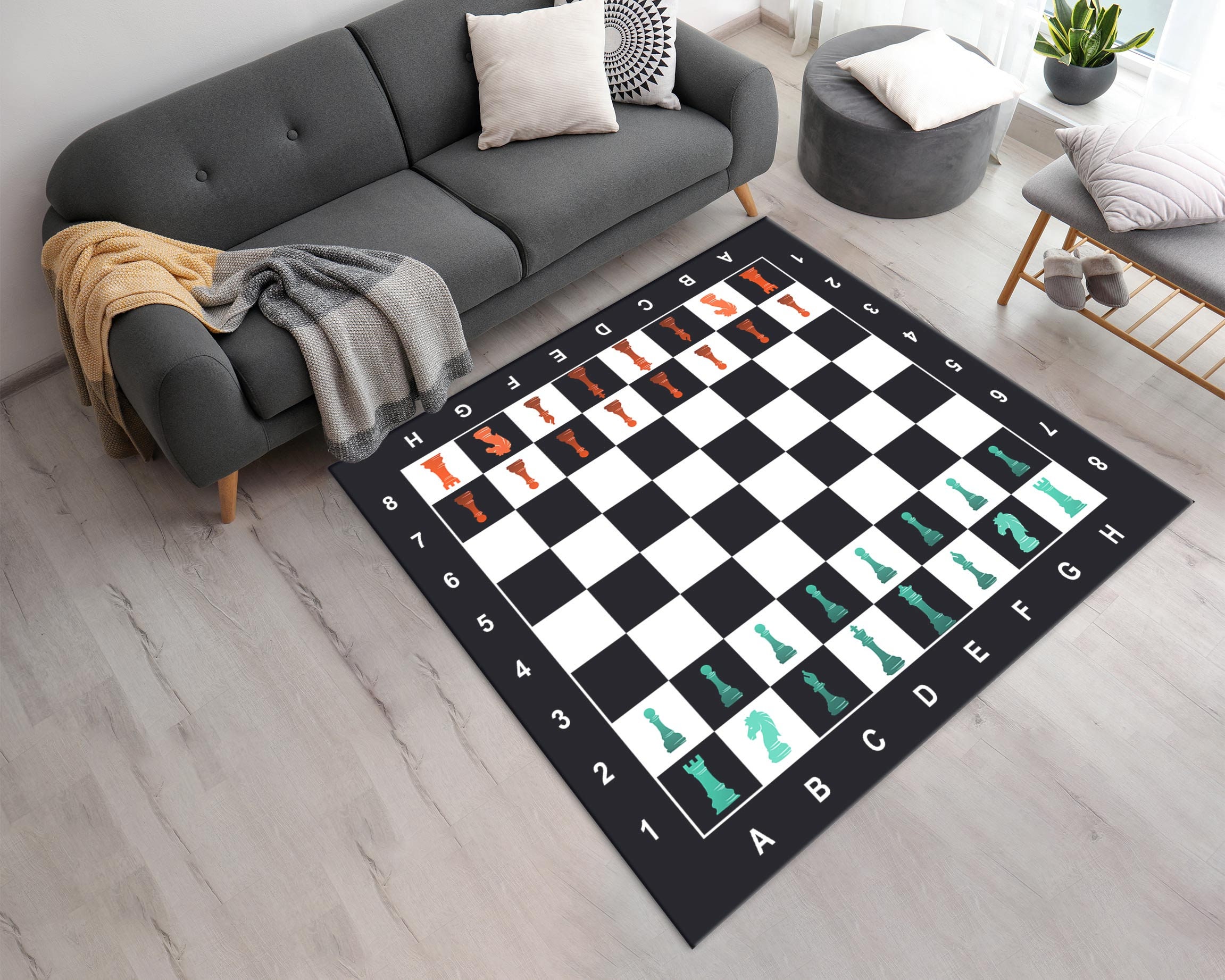 Chess Set With Board Rug Vivid Color Printed Washable Non | Etsy