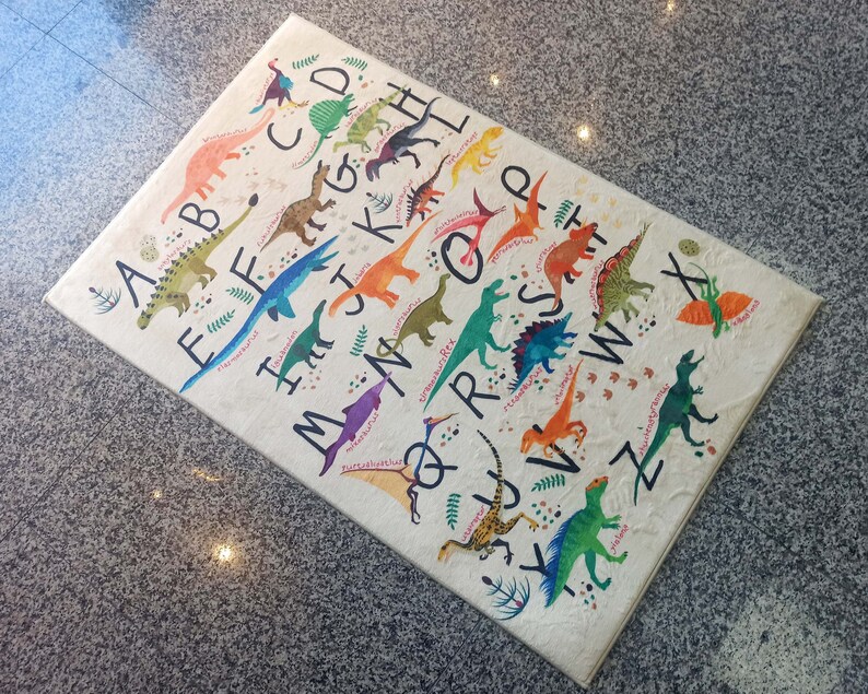 Vibrant Learning Alphabet With Dinosaurs Printed Kids Room Rug - Etsy
