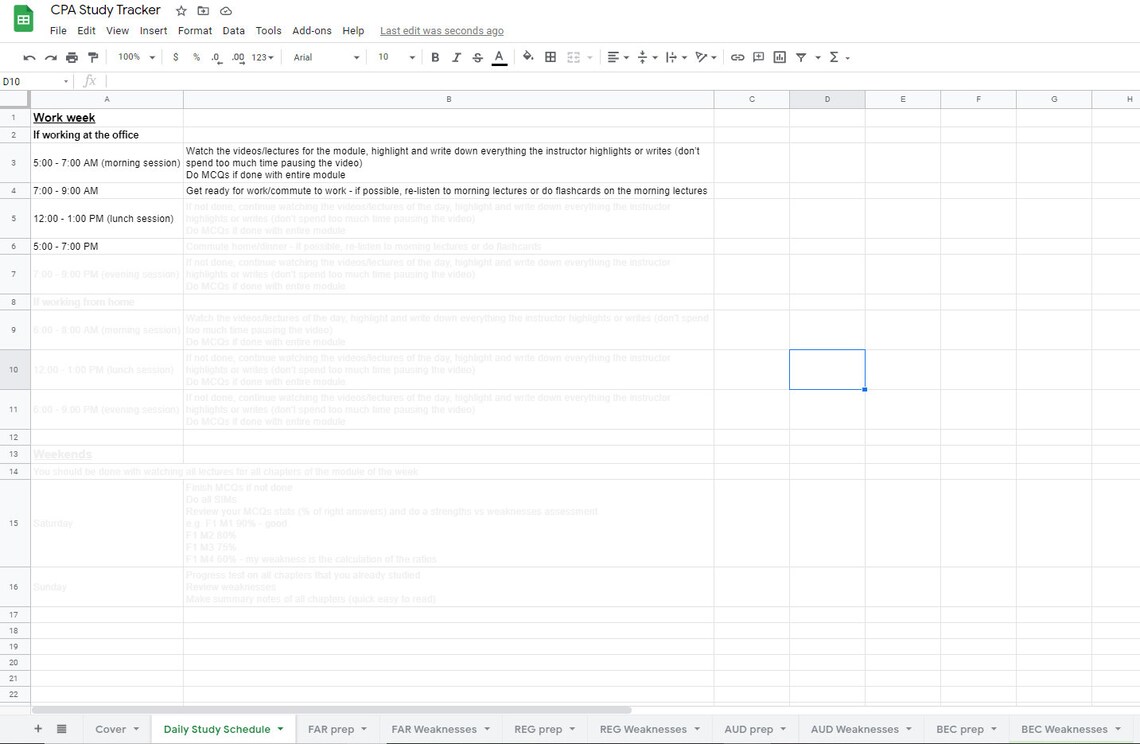 CPA Study Plan and Tracker - Etsy