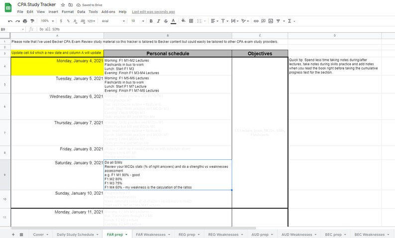 CPA Study Plan and Tracker - Etsy