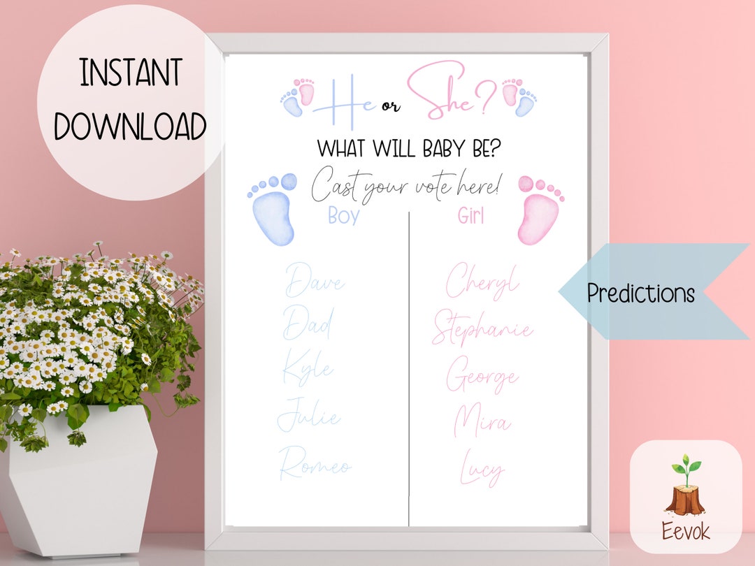 Gender Guess Game, Fingerprint Printable Art, Gender Reveal Printable ...
