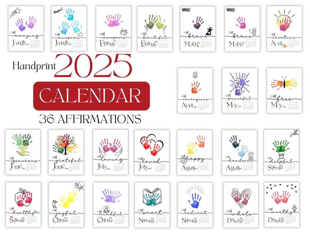 Printable Handprint Calendar, 2025 Calendar, Happy New Year 2025, Baby ...