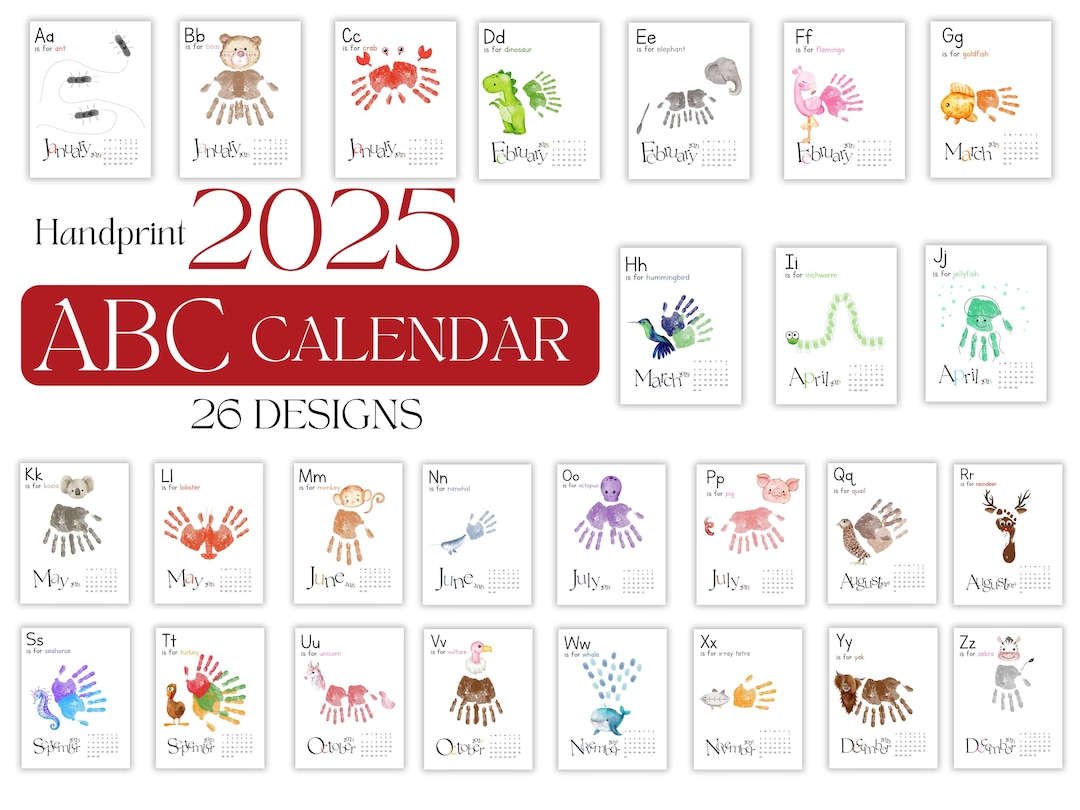 Printable ABC Handprint Calendar 2025 Calendar Happy New Year 2025 ...