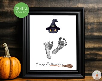 PRINTABLE Footprint Halloween Art Craft, Baby Witch Footprint Craft ...