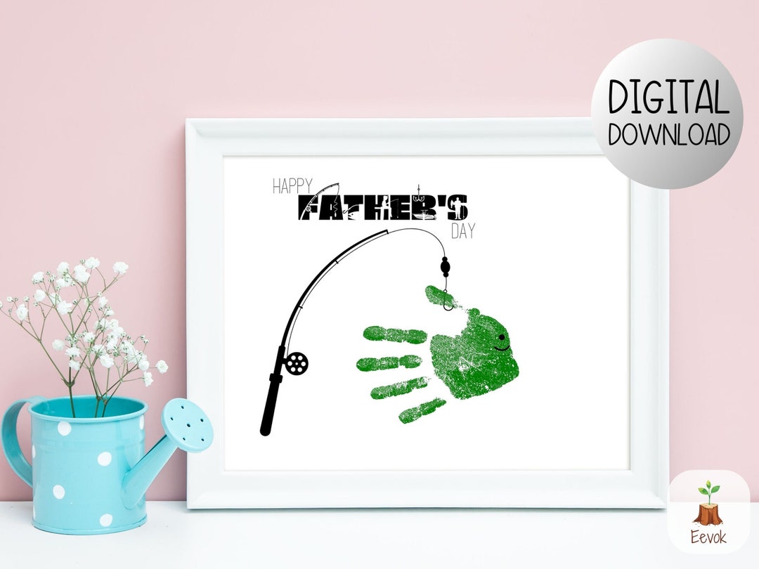Father's Day Handprint Art, Handprint Gift for Dad From Kids, Fishing ...
