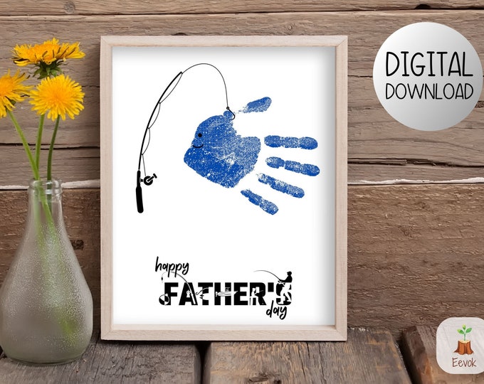 Fathers Day Handprint Art, Fathers Day Gift, Gift for Fishing Dad ...
