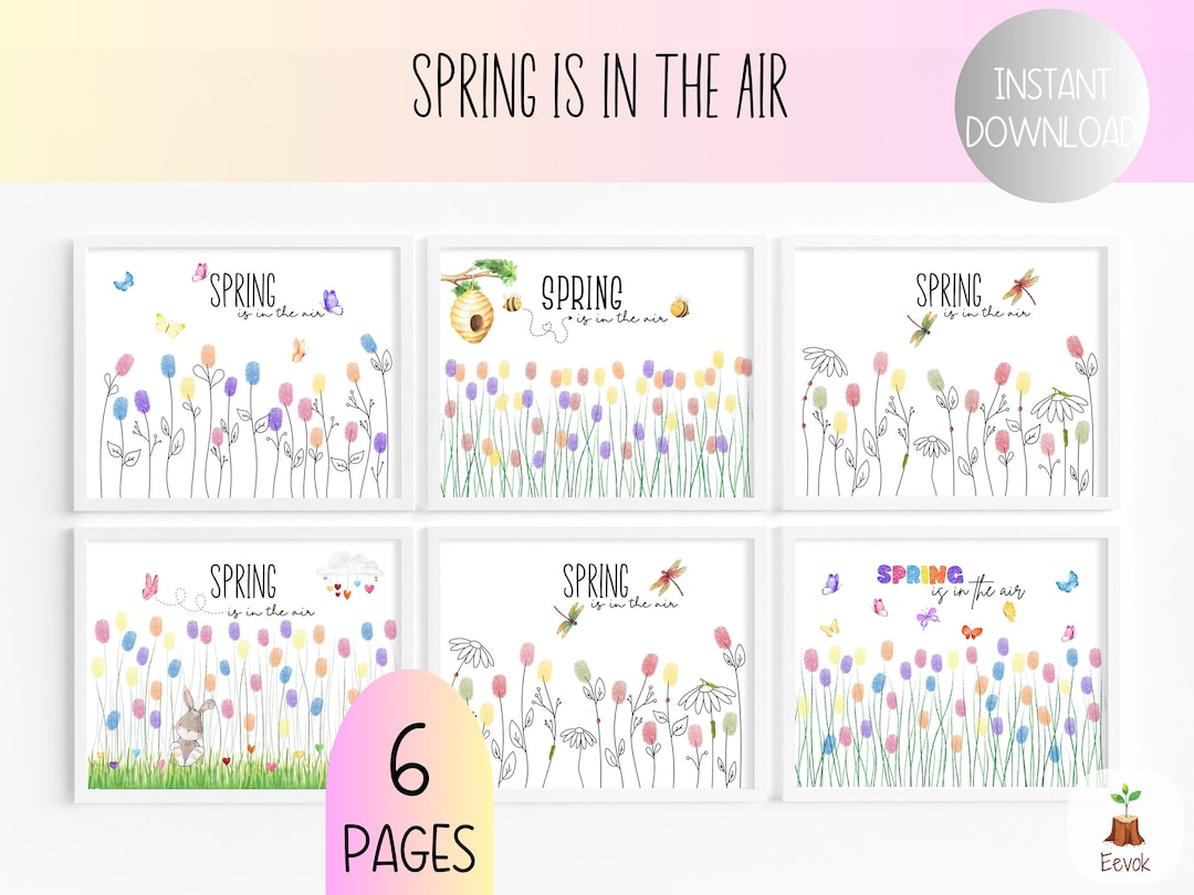 Spring is in the Air, Printable Preschool Craft, Kids Fingerprint Art ...