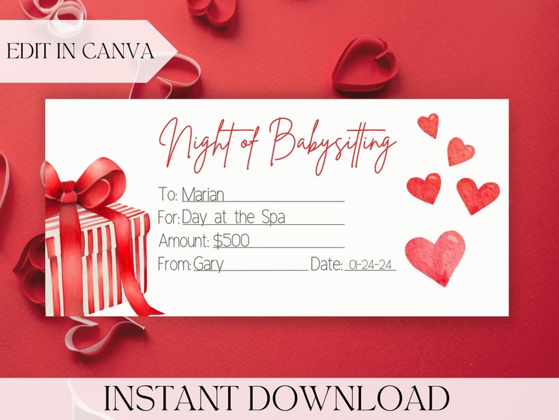 Printable Babysitting Coupon Template, DIY Print Coupon, Vacation ...