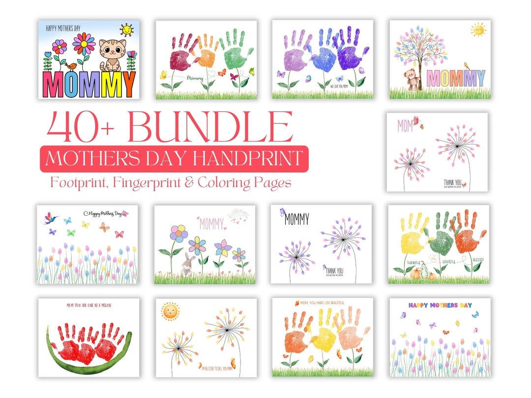 Mothers Day Handprint Art Bundle Fingerprint Craft Keepsake Printable ...