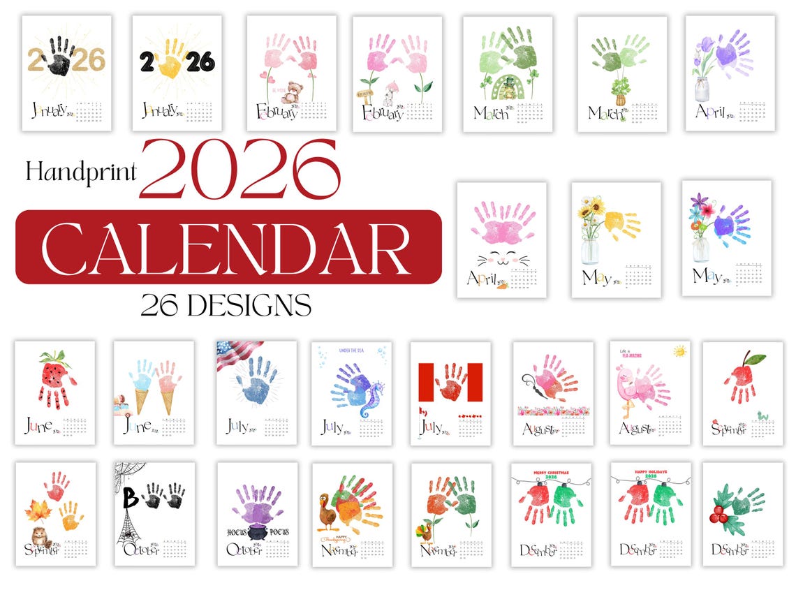 Printable Handprint Calendar, 2026 Calendar, Happy New Year 2026, Baby ...